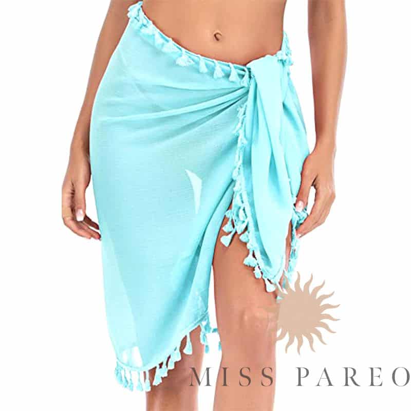Sarong Mi-long Semi Transparent à Pompons | Paréo Plage