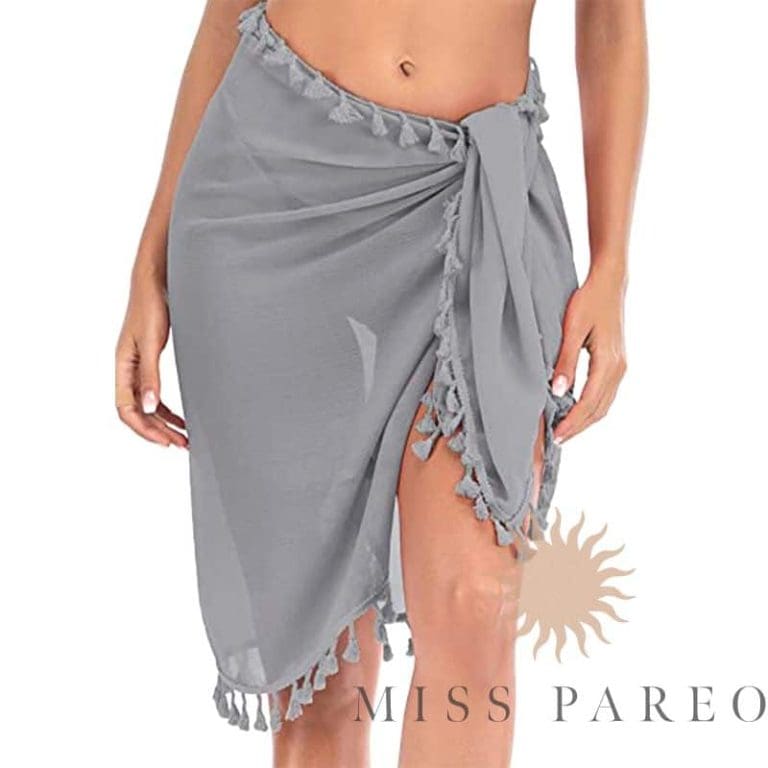Sarong Mi-long Semi Transparent à Pompons | Paréo Plage